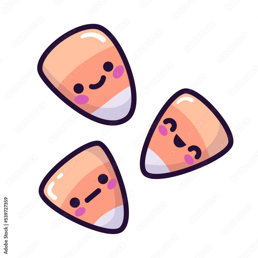 Kawaii candy corns with faces on white background. Halloween sweets ...