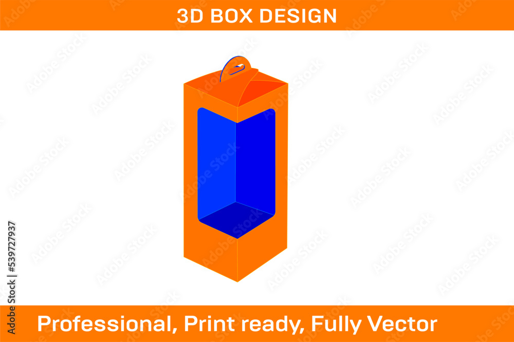 Flower cone box dieline template and 3D box and color changable Stock ...