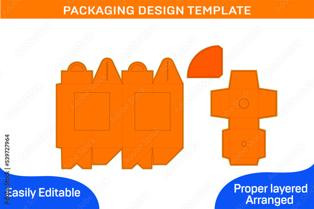 Flower cone box dieline template and 3D box and color changable Stock ...