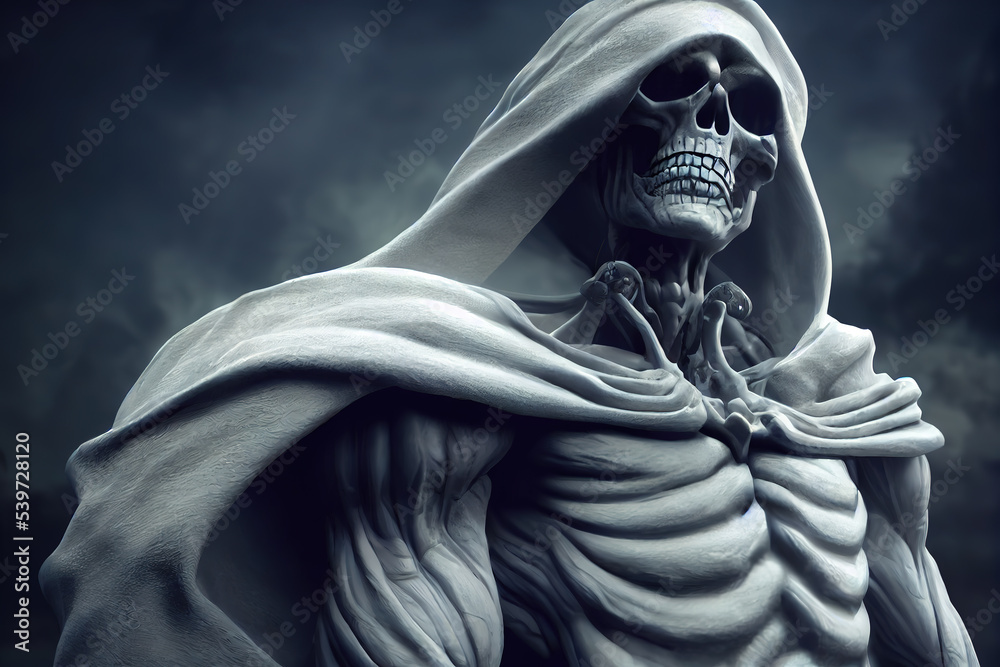 3 D render. Skeleton knight in armor. Horror background. Stock ...