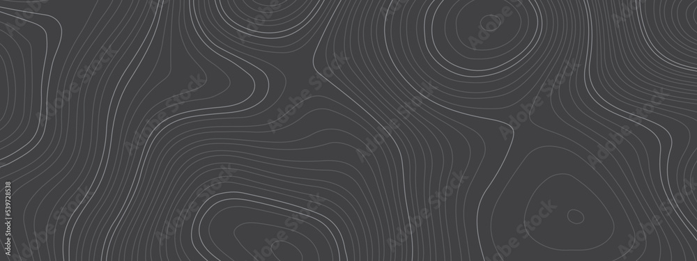 The stylized white and black abstract topographic map contour, lines ...