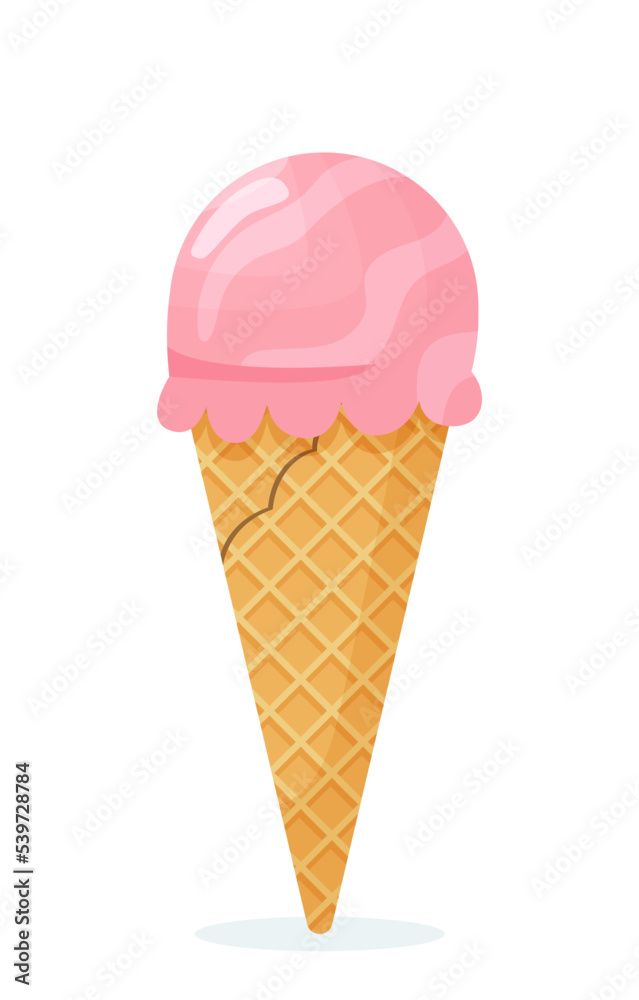 Ice cream icon. Strawberry ball in waffle cone. Symbol of hot weather ...