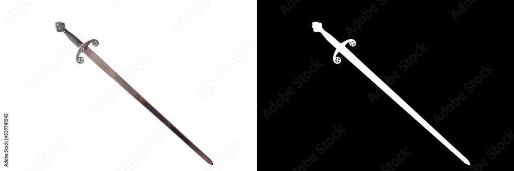 Antique spanish sword of medieval period isolated on white background ...