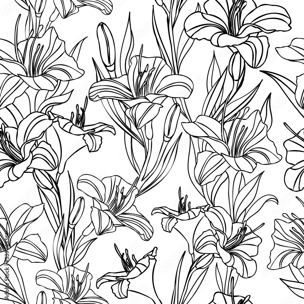 Lilies seamless pattern on white background. Modern floral simple ...