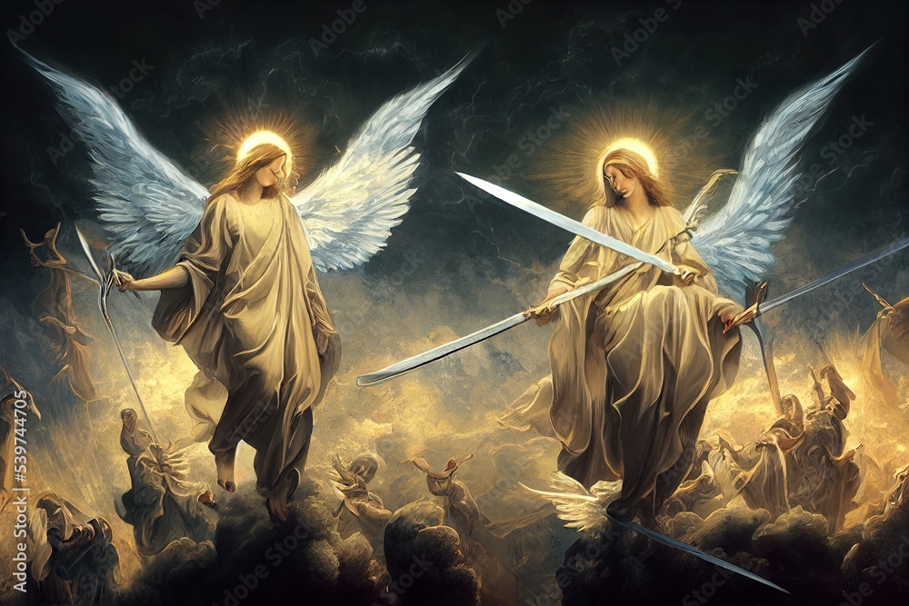 illustration of angels with swords Stock Illustration | Adobe Stock