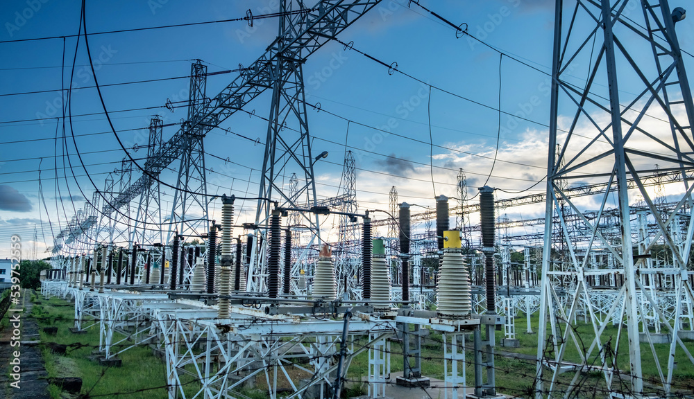 High voltage power transformer substation before russian bombed on ...