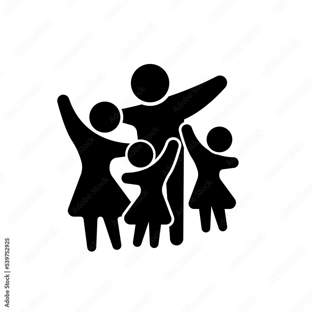 Family Flat Icon Black and White Vector Graphic Stock Vector | Adobe Stock