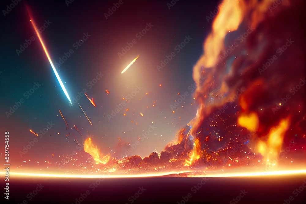 Fired Asteroid In Collision With Planet - 3d Rendering. sci fi outer space background. Stock ...