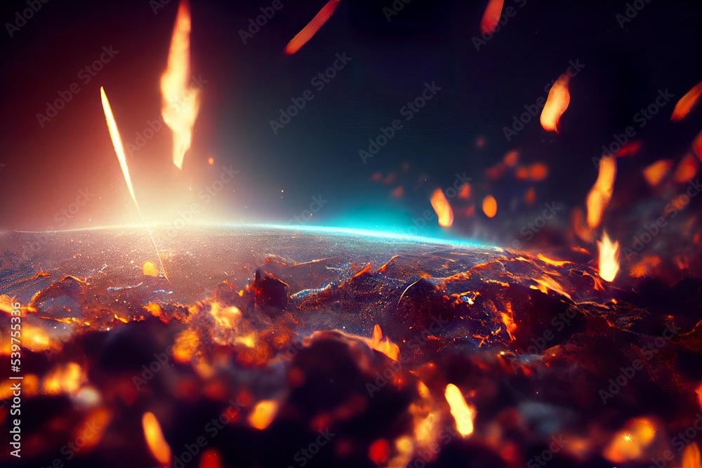 Fired Asteroid In Collision With Planet - 3d Rendering. sci fi outer space background. Stock ...