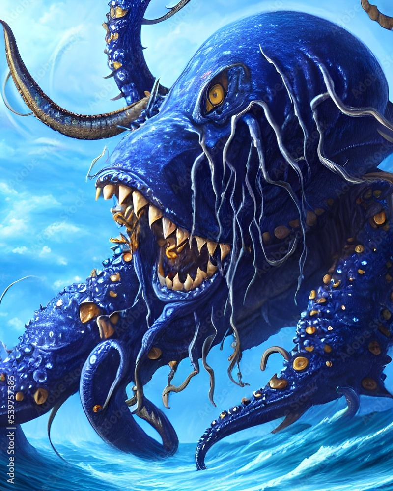 Illustrations of the underwater monster Cthulhu. Scary monster octopus ...