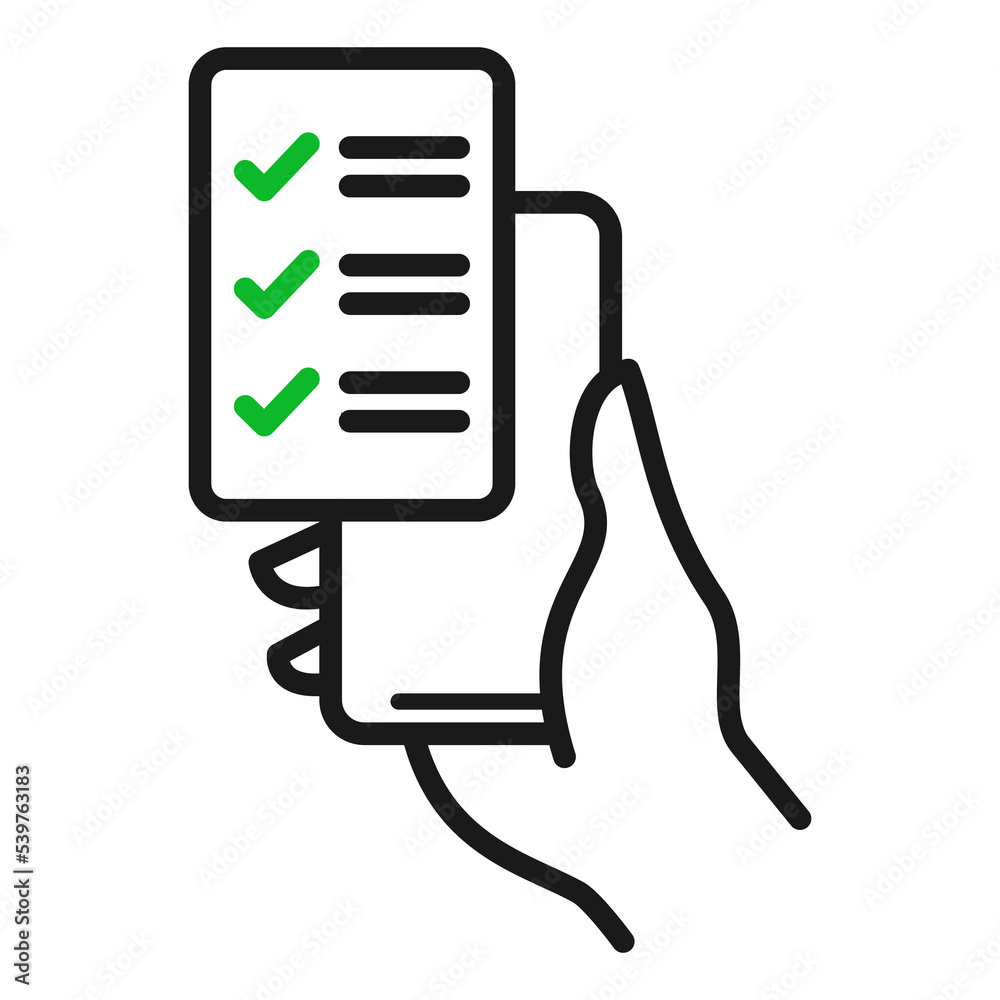 Checklist on smartphone screen icon. Hand holds mobile phone and check ...