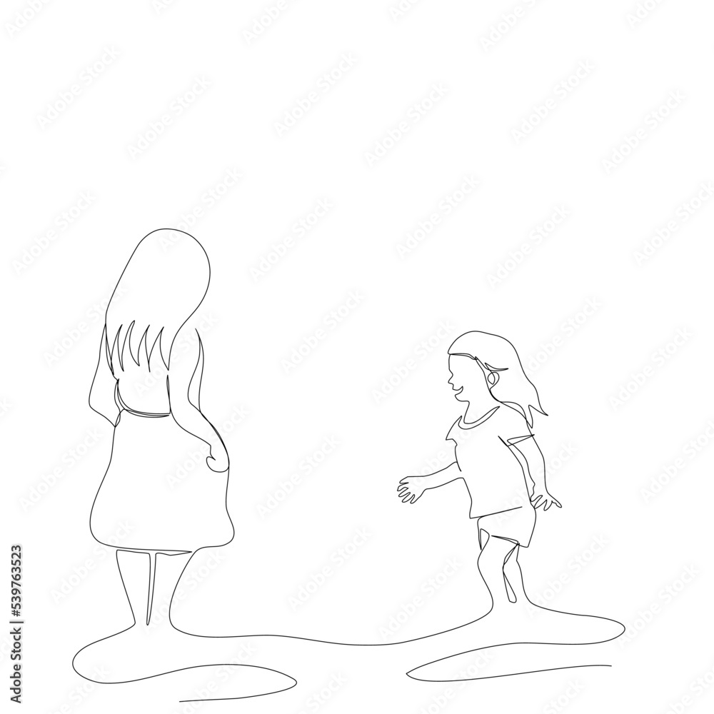 Back side of young girl are standing waiting smiling girl in single ...