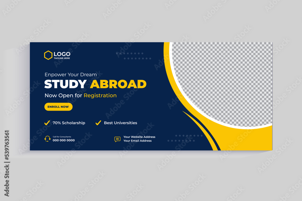 Study abroad social media cover or education banner template Stock ...