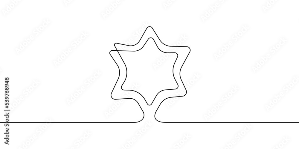 Continuous line drawing of David star. Six-pointed star one line art ...