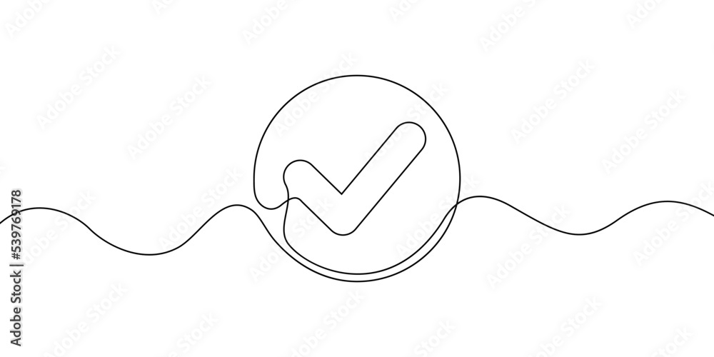 Continuous line check mark symbol. Line drawn vector illustration Stock ...