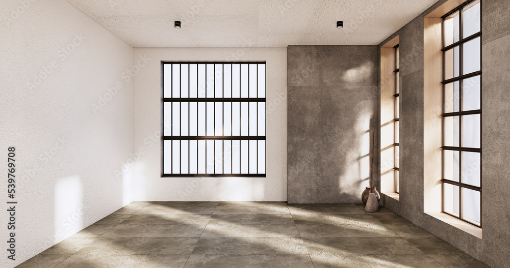 Cleaning empty room interior japandi wabi sabi style.3D rendering Stock ...