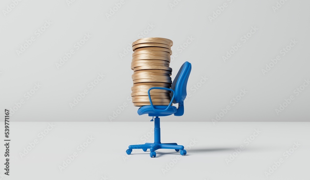 Office chair with a stack of coins. Career promotion wages and salary ...