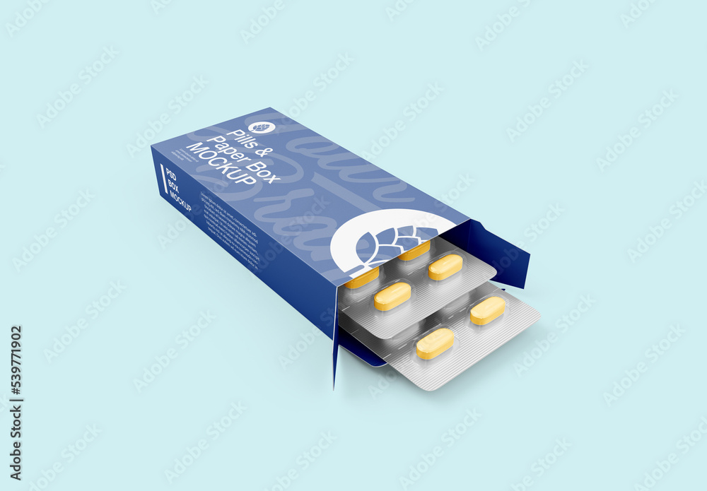 Paper Box with Pills Mockup Stock Template | Adobe Stock