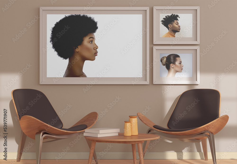Room Scene with Set of 3 Frames Mockup Stock Template | Adobe Stock