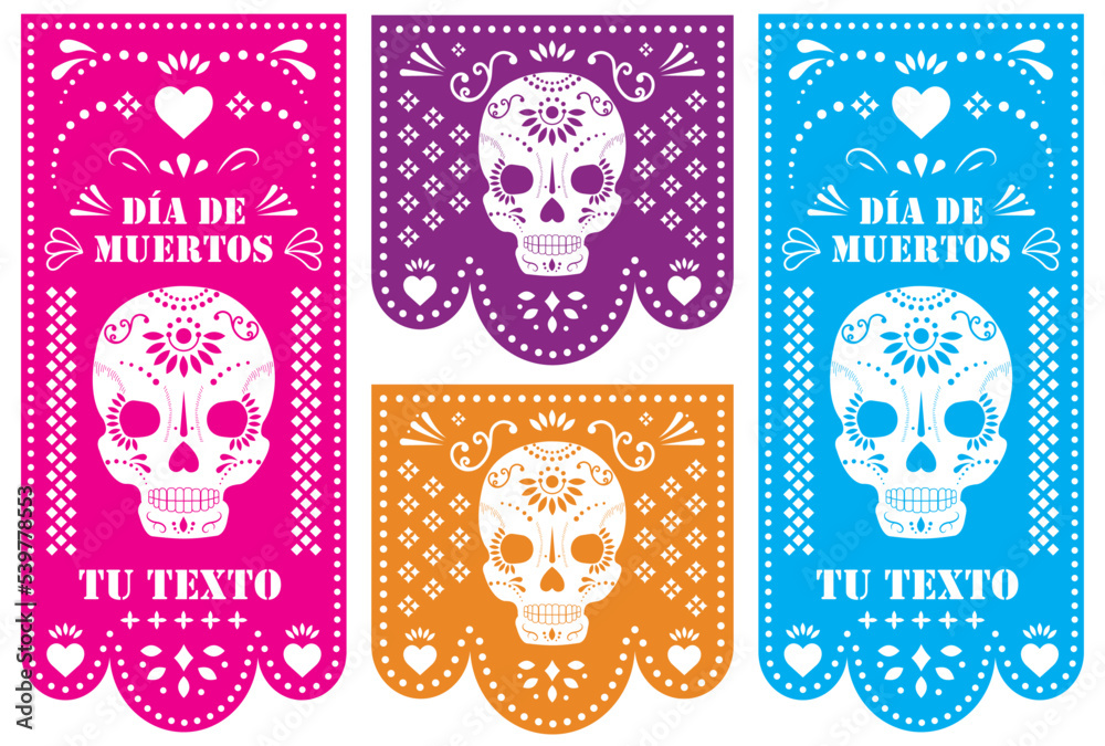 Poster Papel picado largo para el día de muertos de México – Wall Art ...