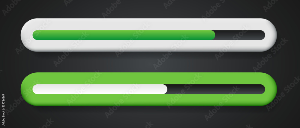 3d Loading bar. Green and white bar. Vector clipart isolated on gray ...