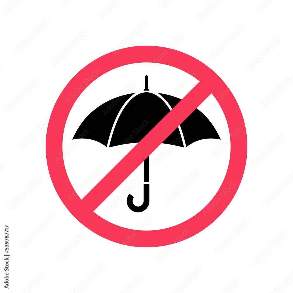 NO umbrella black icon. Red prohibiting sign for using an umbrella ...