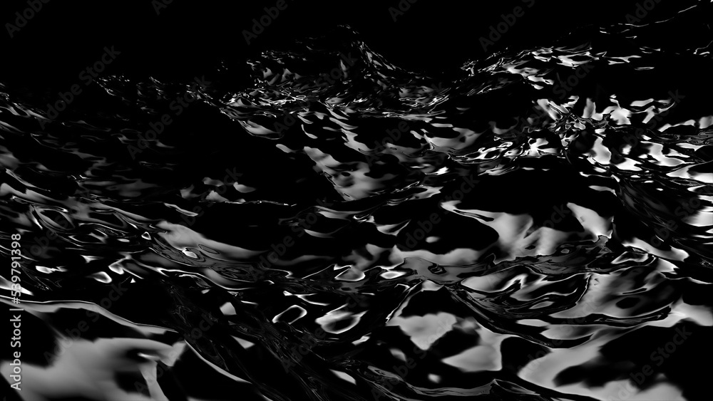 3D rendering of black water wave surface. Geometric computer graphic ...