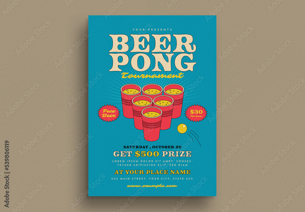 Retro Beer Pong Event Flyer Stock Template | Adobe Stock