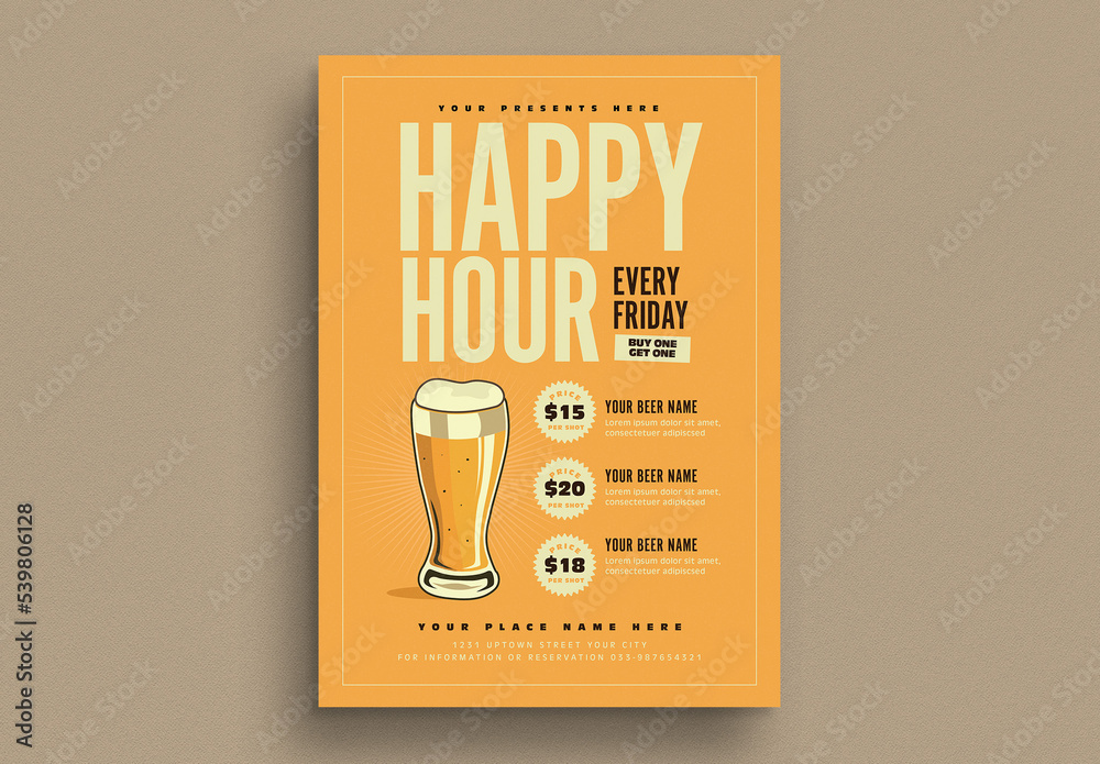 Happy Hour Beer Promotion Flyer Stock Template | Adobe Stock