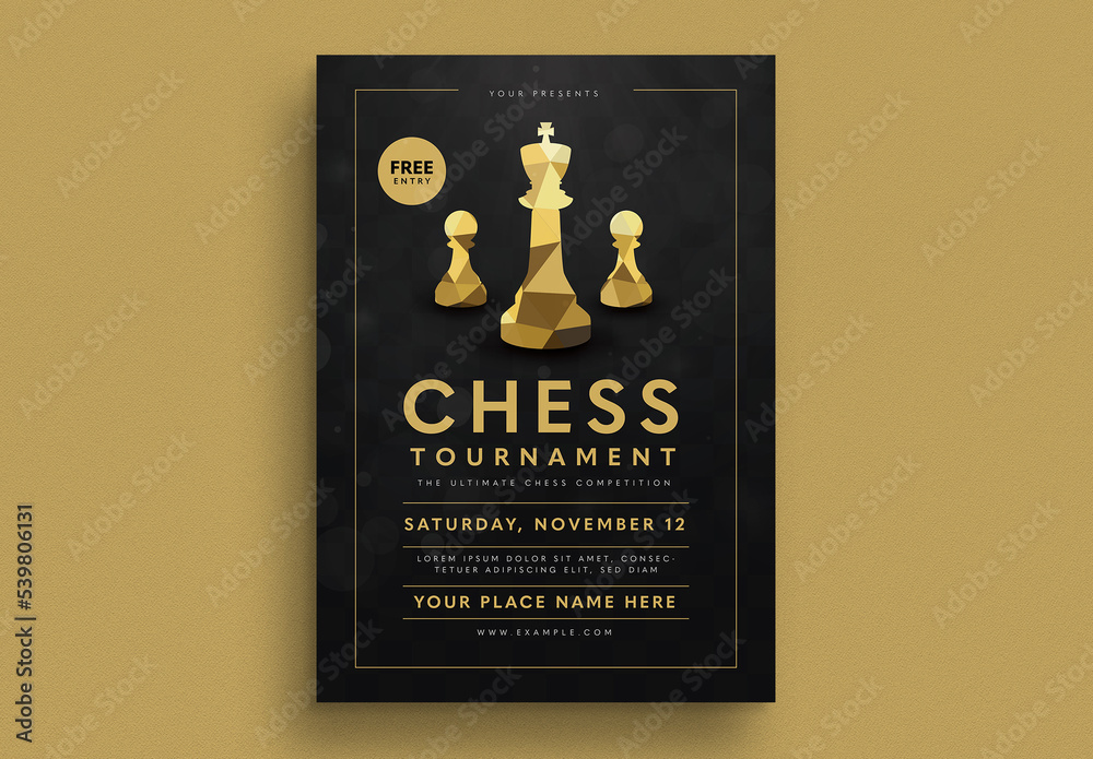 Black and Gold Chess Tournament Event Flyer Stock Template | Adobe Stock