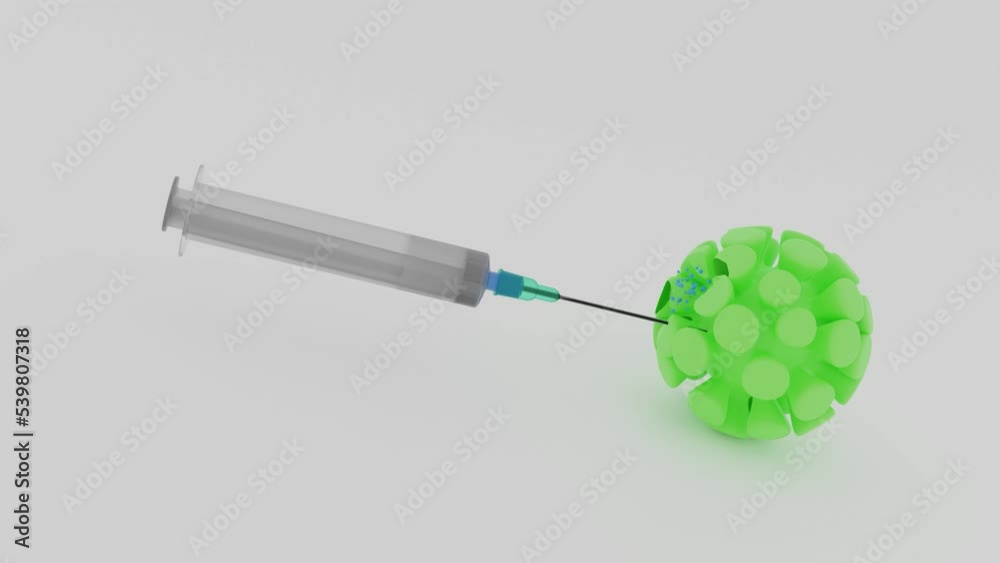 Syringe with liquid Vaccine Injection Virus Covid 3d Animation render ...