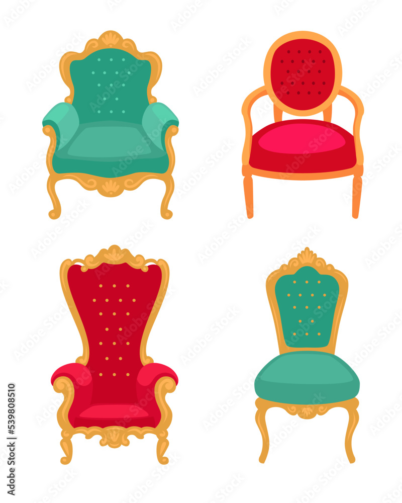 Royal throne vector illustrations set. Antique medieval chairs for ...