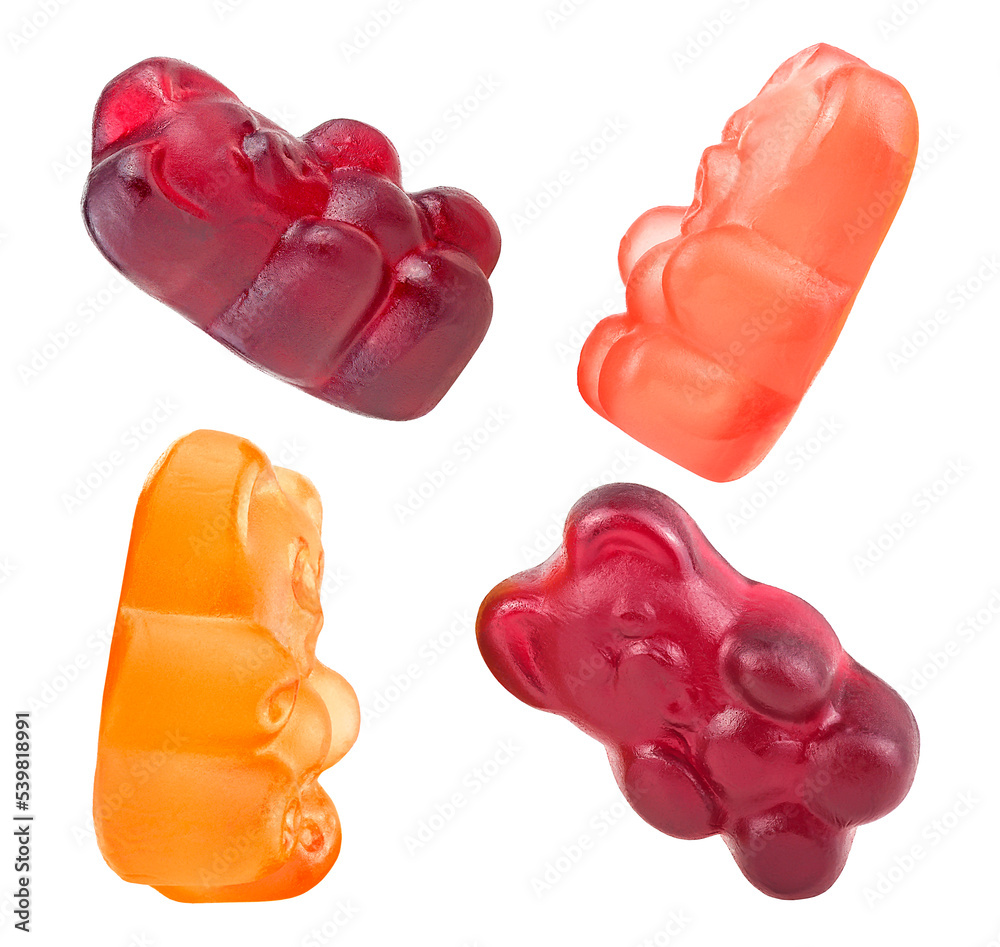 Collection of jelly gummy bears candies isolated on a white background ...