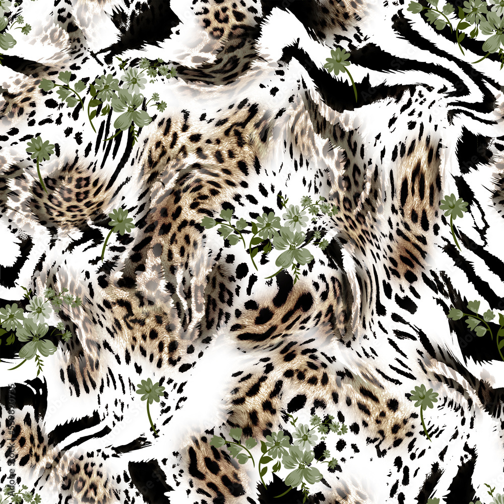 Seamless leopard and zebra texture, mixed animal print, African animal ...