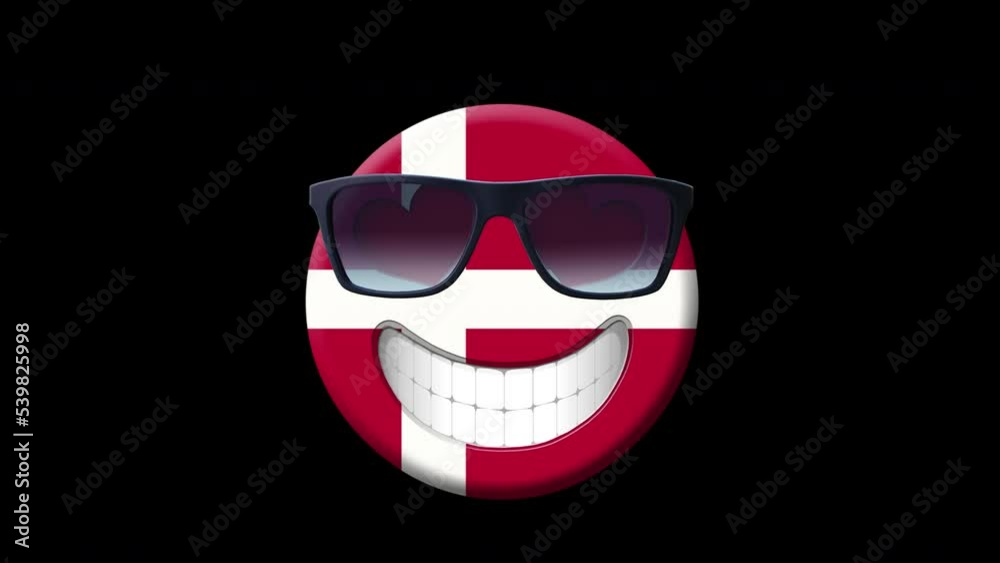 Denmark.Animation of smiling face with danish flag isolated by the ...