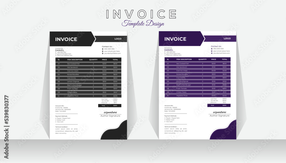 Clean minimal black & navy blue color invoice, price list or money ...