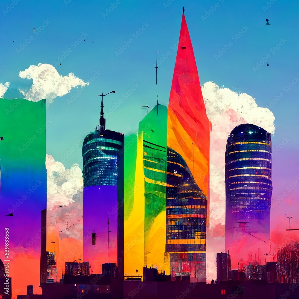 Abstract LGBTQ+ concept art, geometric shapes of a city, skyscrapers ...