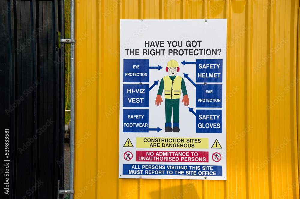 Construction site health and safety message rules sign board signage on ...