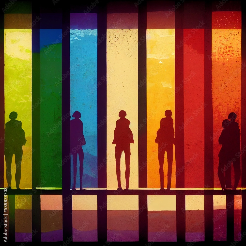 Abstract LGBTQ+ illustration, people holding hands, gathering together ...