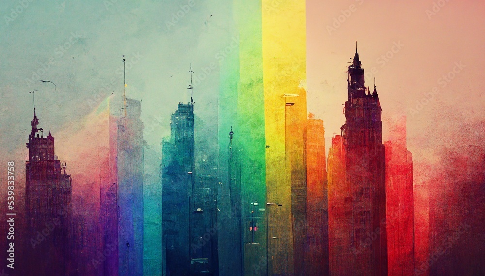 Abstract LGBTQ+ concept art, geometric shapes of a city, skyscrapers ...
