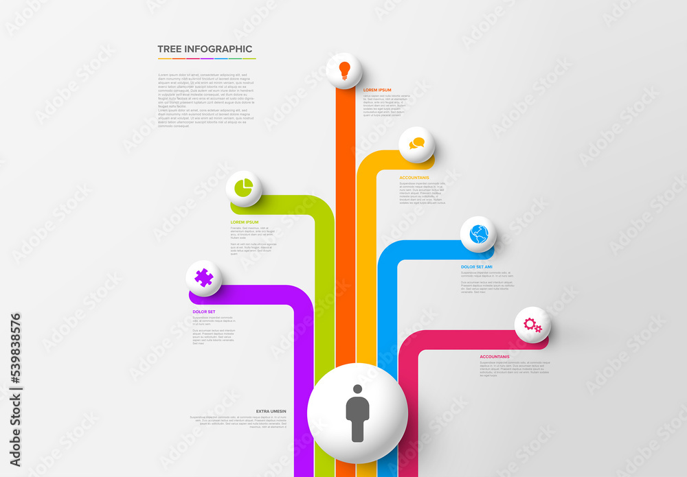 Tree Infographics Template with Various Diversity Sphere Options Stock ...