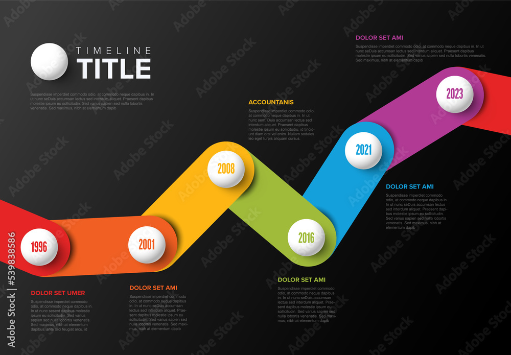 Timeline Template with Color Stripes on Dark Background Stock Template ...