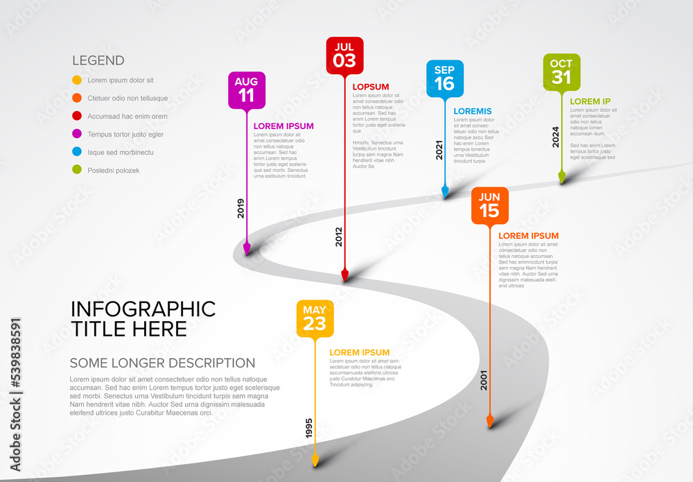 Infographic Road Timeline Template with Droplet Pointers Stock Template ...