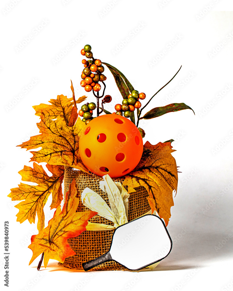 Pickleball Thanksgiving autumn still life with orange Pickleball ...