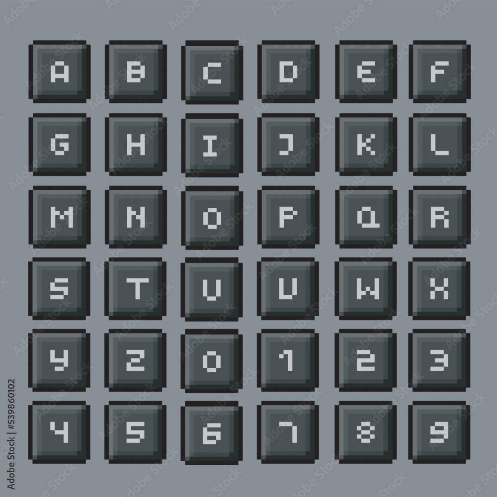 Pixel art alphabet, illustration of computer keys Stock Vector | Adobe ...