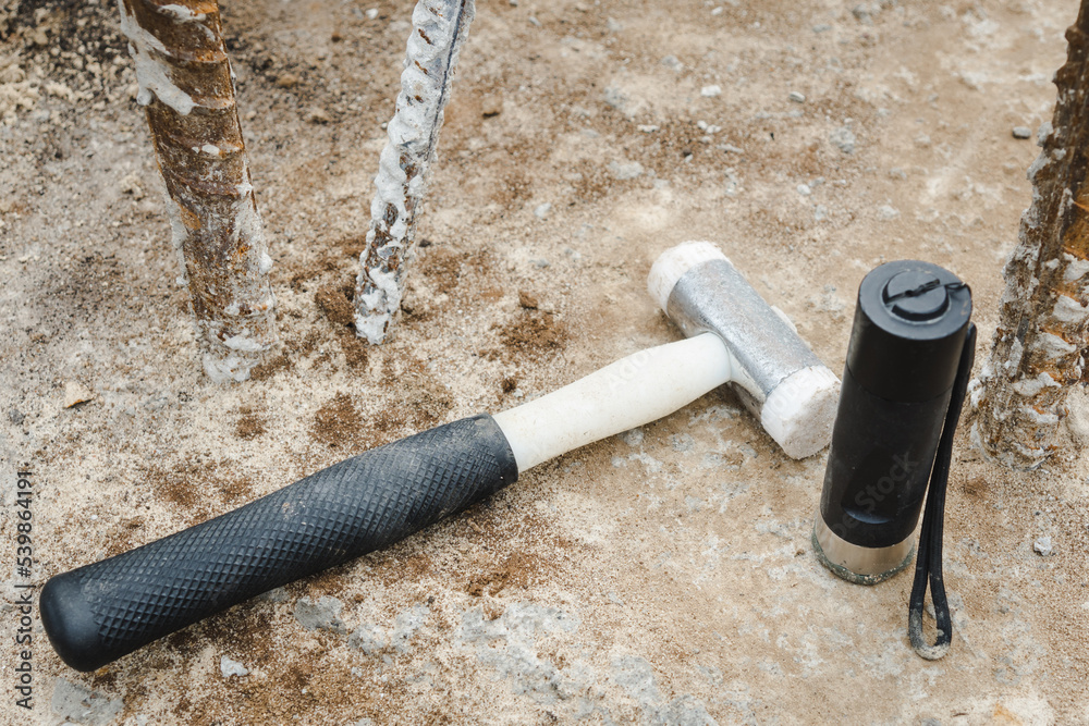 Construction works. Seismic test on concrete pile. Engineer using the ... Construction works. Seismic test on concrete pile. Engineer using the ...