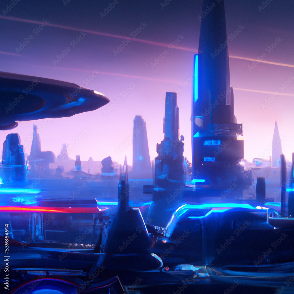 ภาพประกอบสต็อก Digital concept art of futuristic cityscape. Future city ...