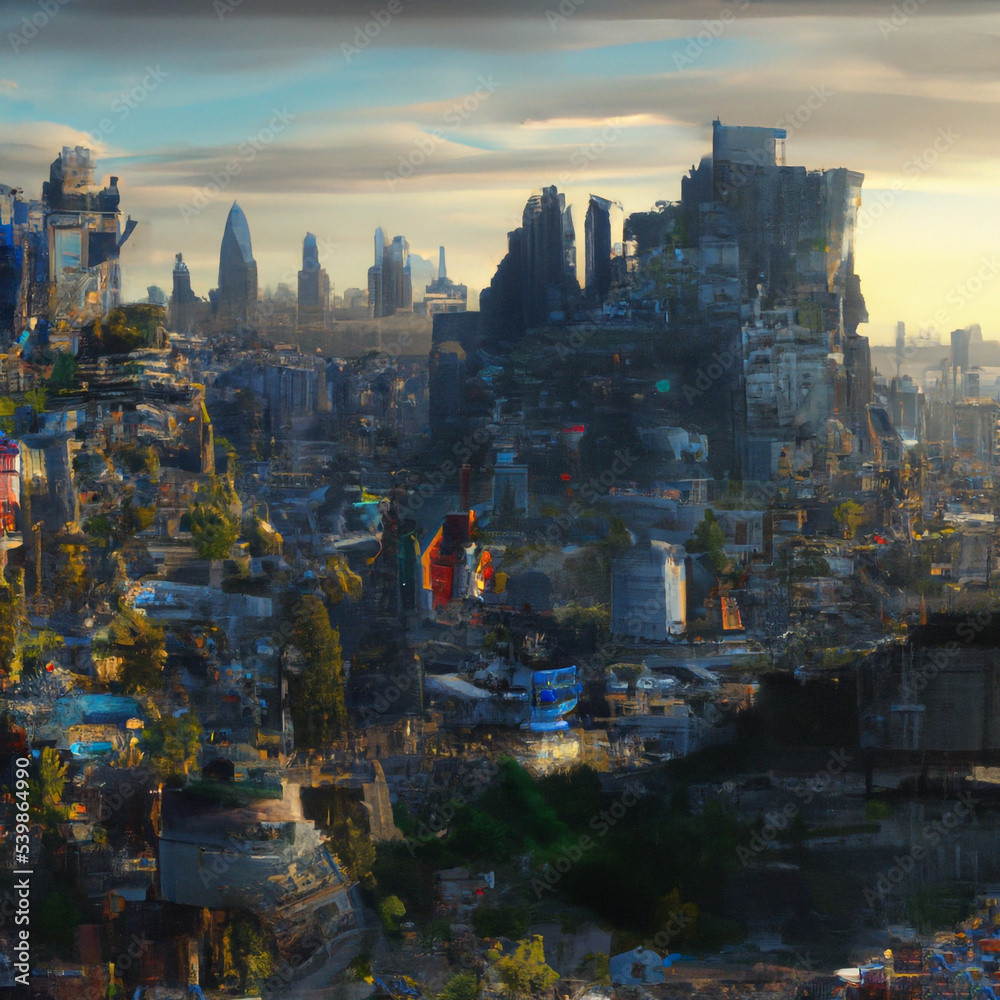 Digital concept art of futuristic cityscape. Future city alien world ...