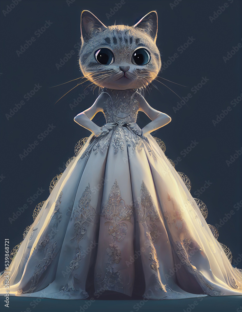 White Cat in a Dress - 3D rendered and computer generated. ilustração ...