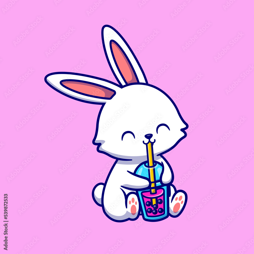 Cute Rabbit Drink Boba Milk Tea Cartoon Vector Icon Illustration ...